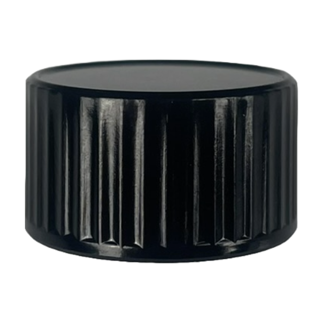 18-400 Black Ribbed Phenolic Cap with Cone Liner - Citadel Packaging