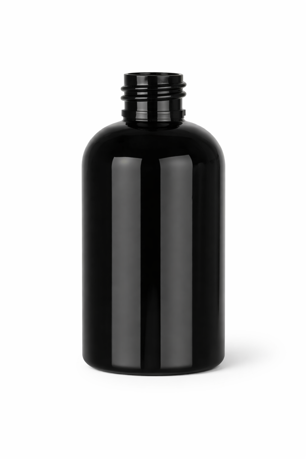 4 oz Black 20-410 Squat Boston Round PET Plastic Bottle - Citadel Packaging