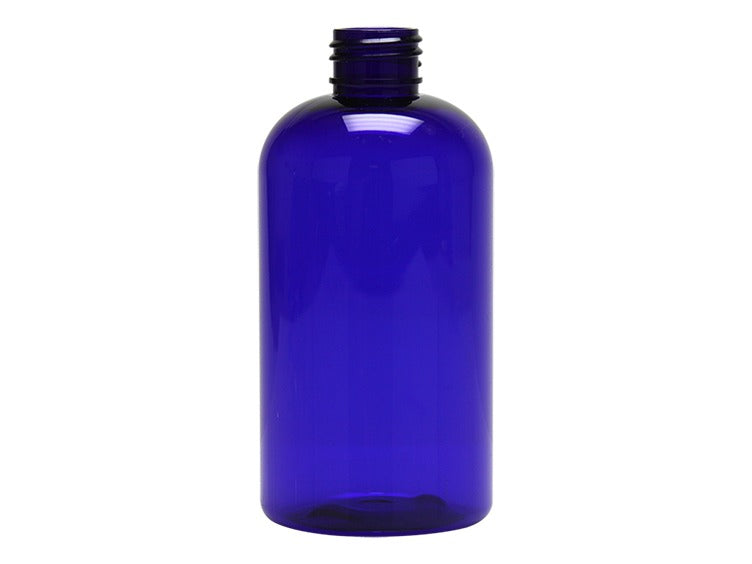 8 oz Blue Boston Round Plastic Bottle 24-410 PET - Citadel Packaging